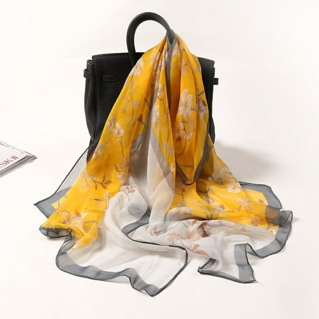 Ajshakl Silk Hair Scarf 16050cm Women Flower Print Long Soft Wrap