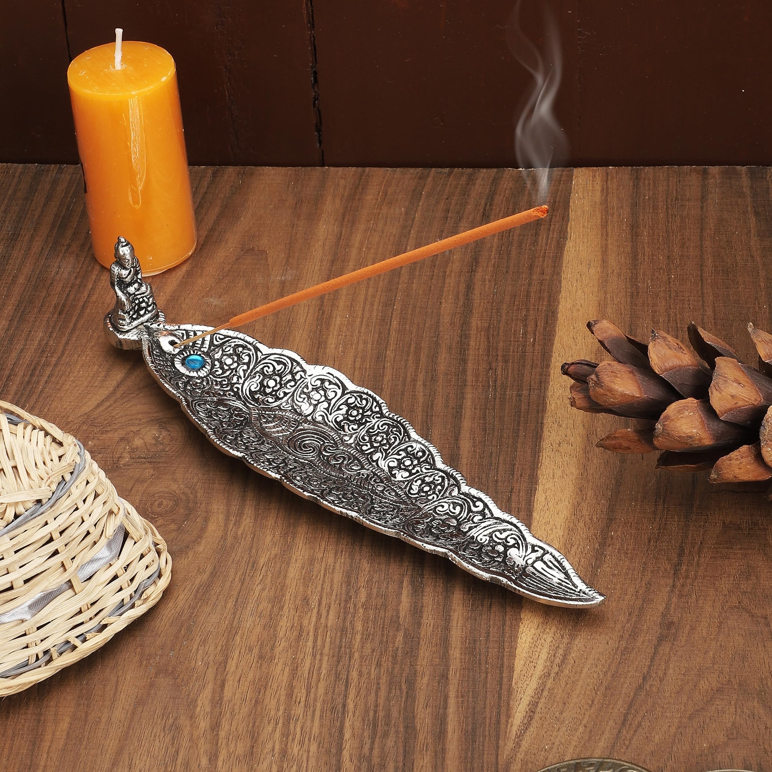 Ajuny Aluminum Incense Sticks Burner Holder Ash Catcher Silver Finish ...