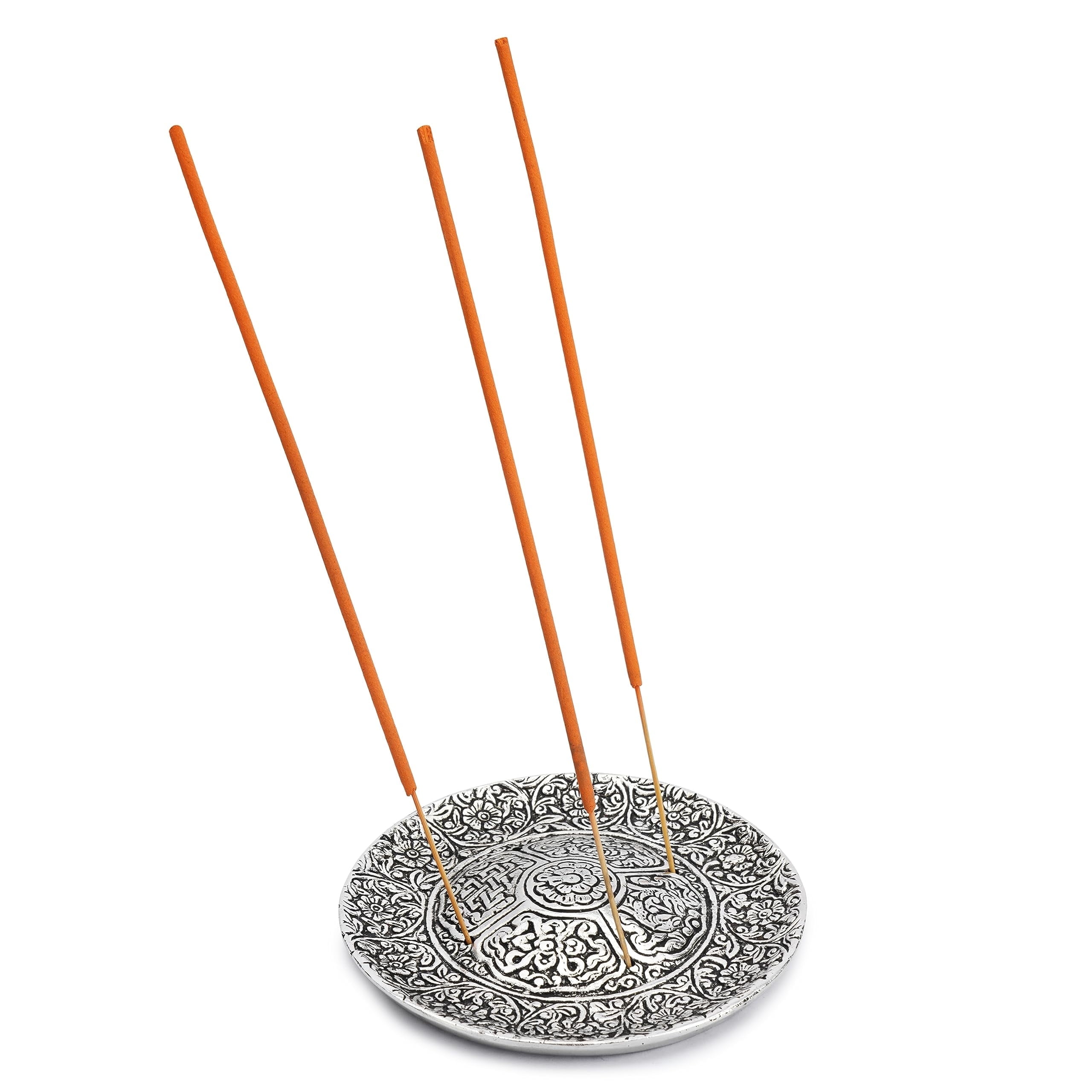 Ajuny Aluminum Round Incense Sticks Burner with Ash Catcher Silver ...