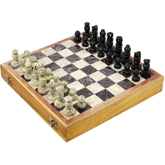 Ajuny 10x10 inch Unique Elegant Chess Set with Hand-Carved Stone Pieces ...