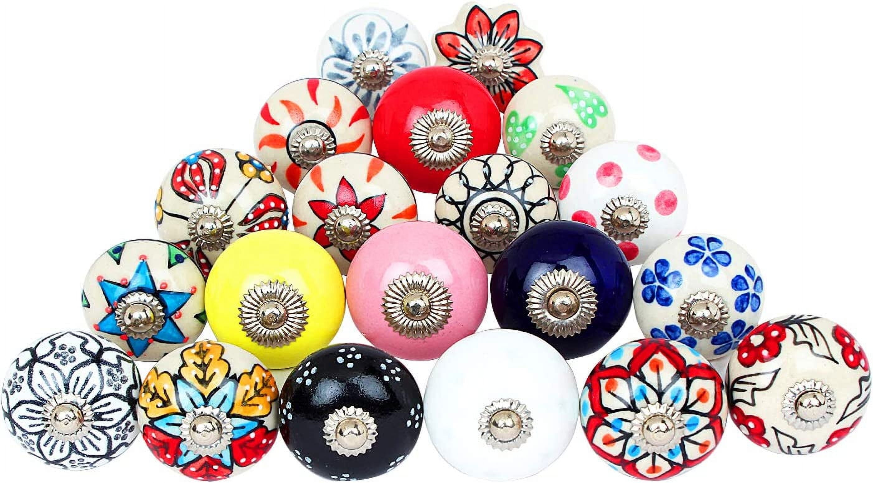 Ajuny Set of 20 Ceramic Knobs Multicolor Handmade for Dresser Drawers Chest Cupboard Door ...