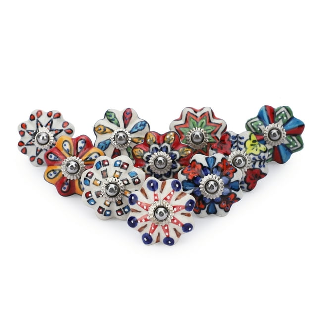 Ajuny Set of 10 Ceramic Knobs Multicolor Hand Painted for Cabinet Door Dresser Drawers Furniture ...