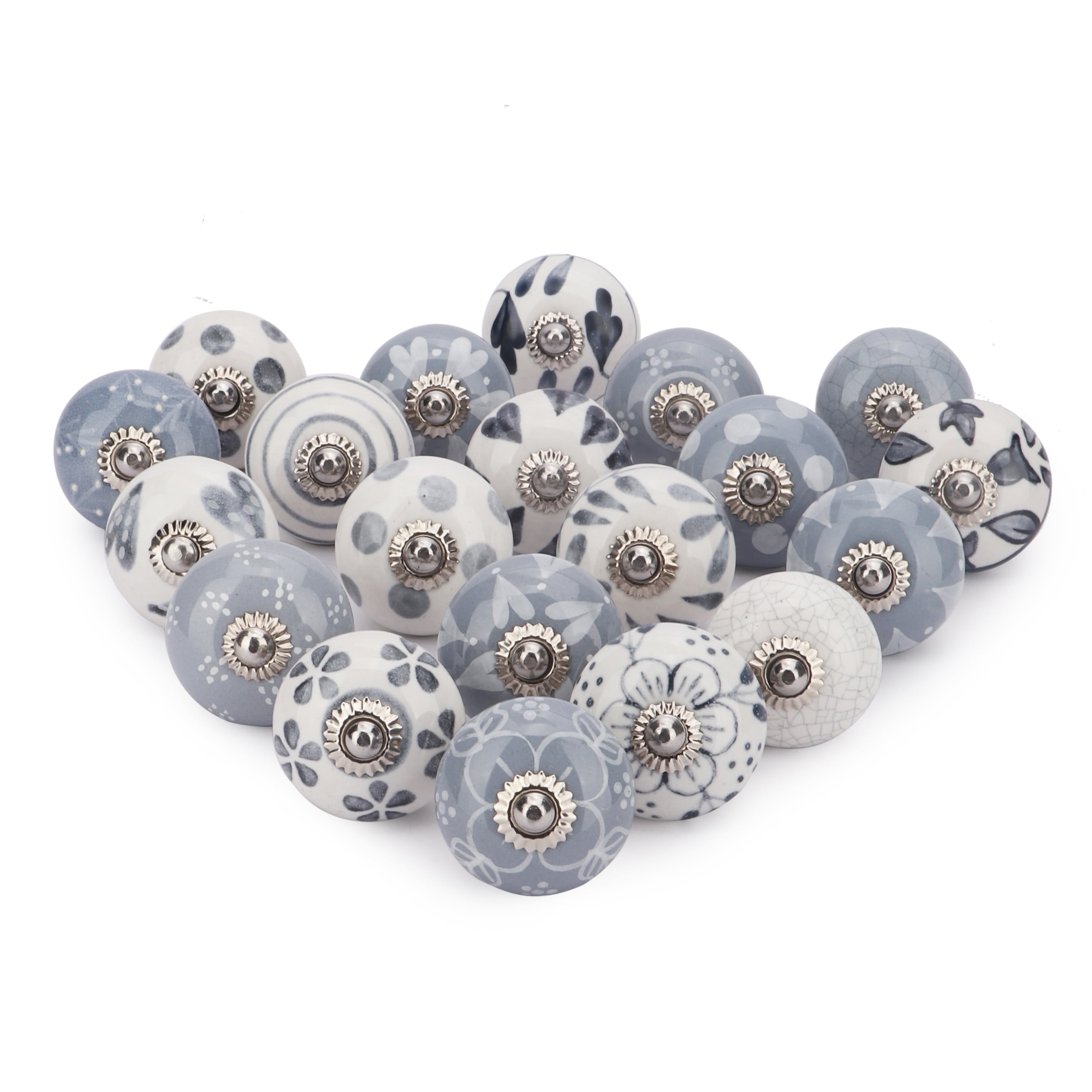 Ajuny Set of 20 Ceramic Knobs Gray and White Handmade for Dresser ...