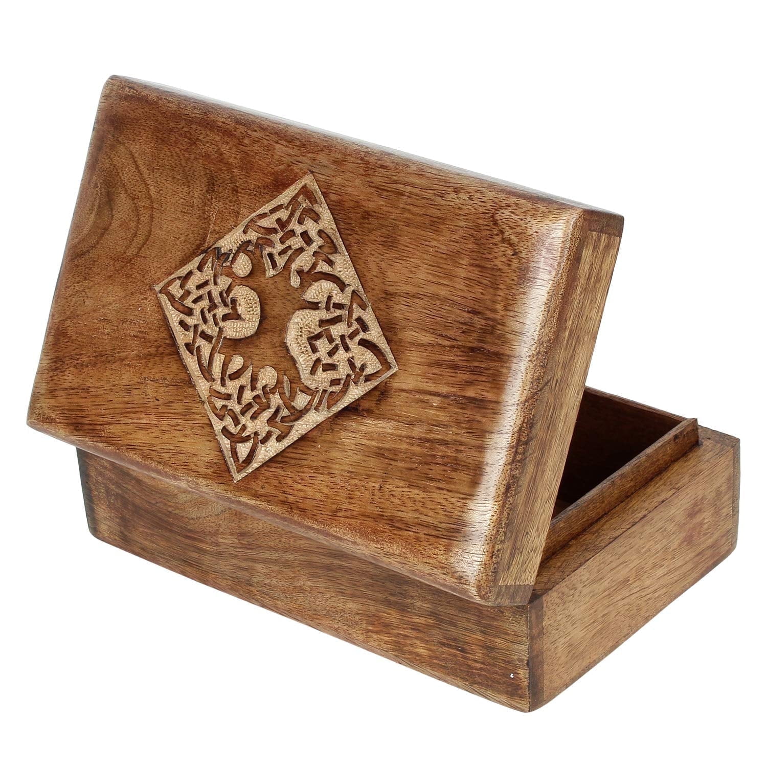 Ajuny Wooden Handcarved Jewelry Storage Box Celtic Centre Design Keepsake Treasure Chest Trinket ...