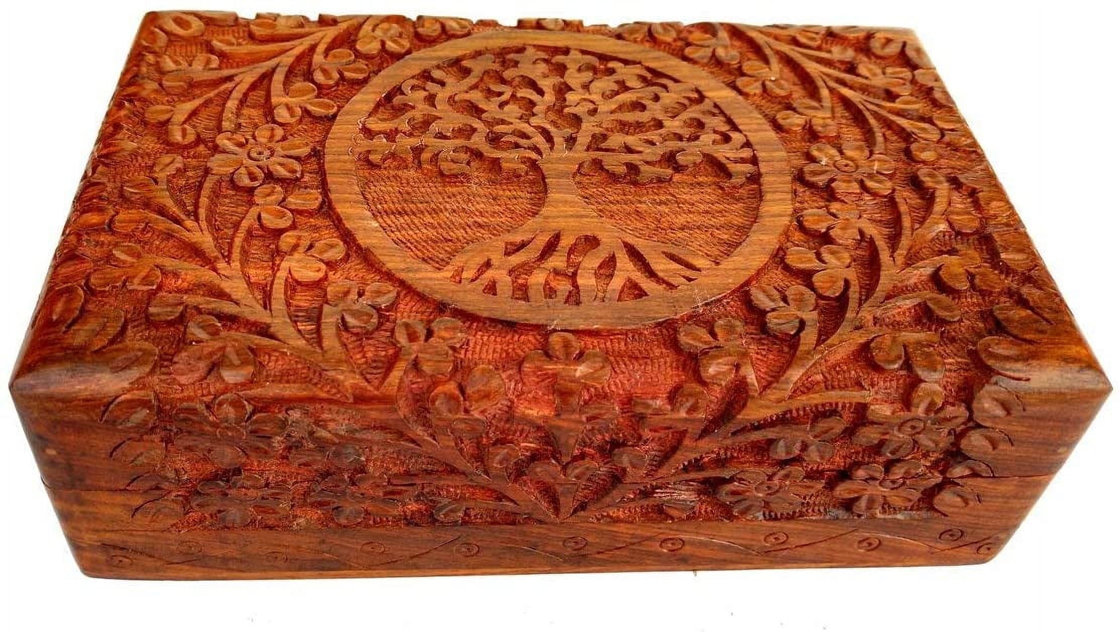 Ajuny Handcarved Wooden Keepsake Box, Tree of Life Design - Jewelry & Watch Storage, 8X5 Inch ...