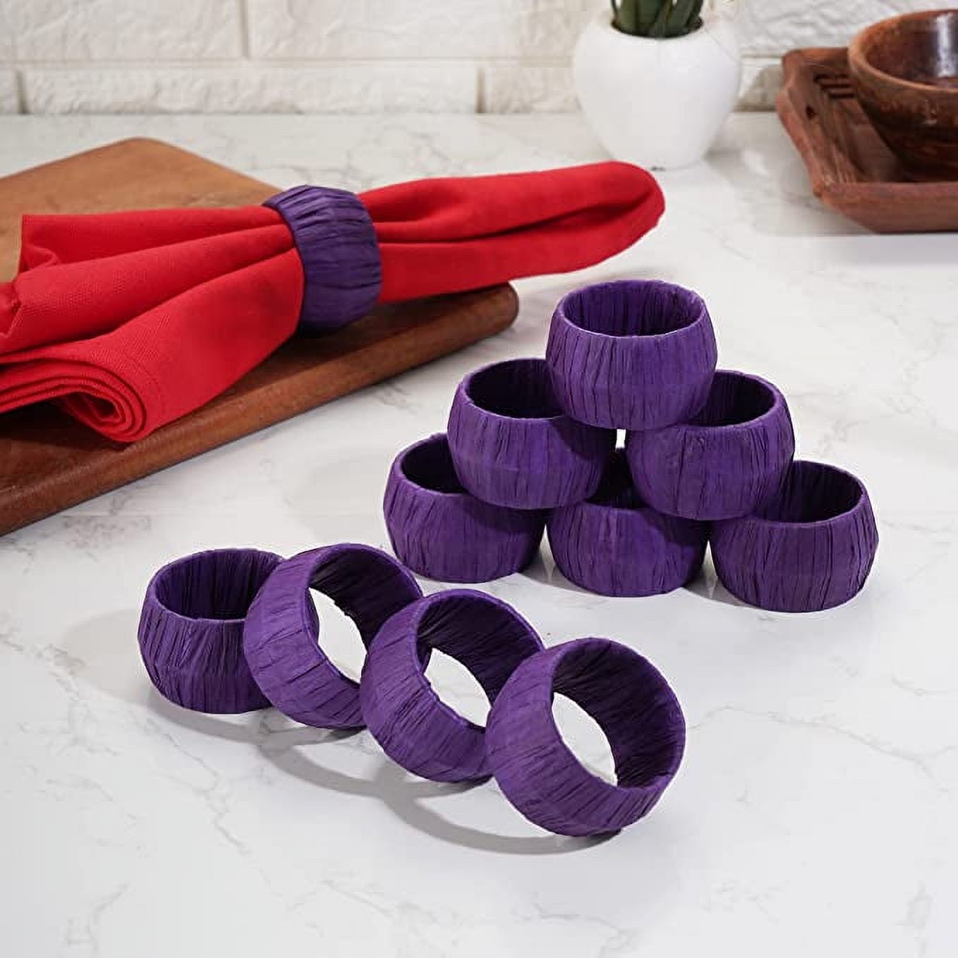 Ajuny Handcrafted Raffia Purple Round Decorative Napkin Ring Holders ...