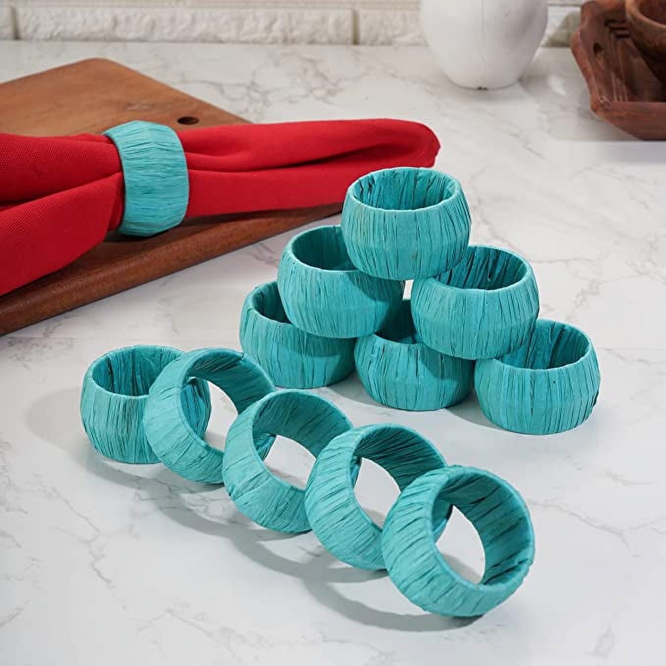 Ajuny Handcrafted Raffia Turquoise Round Decorative Napkin Ring Holders ...
