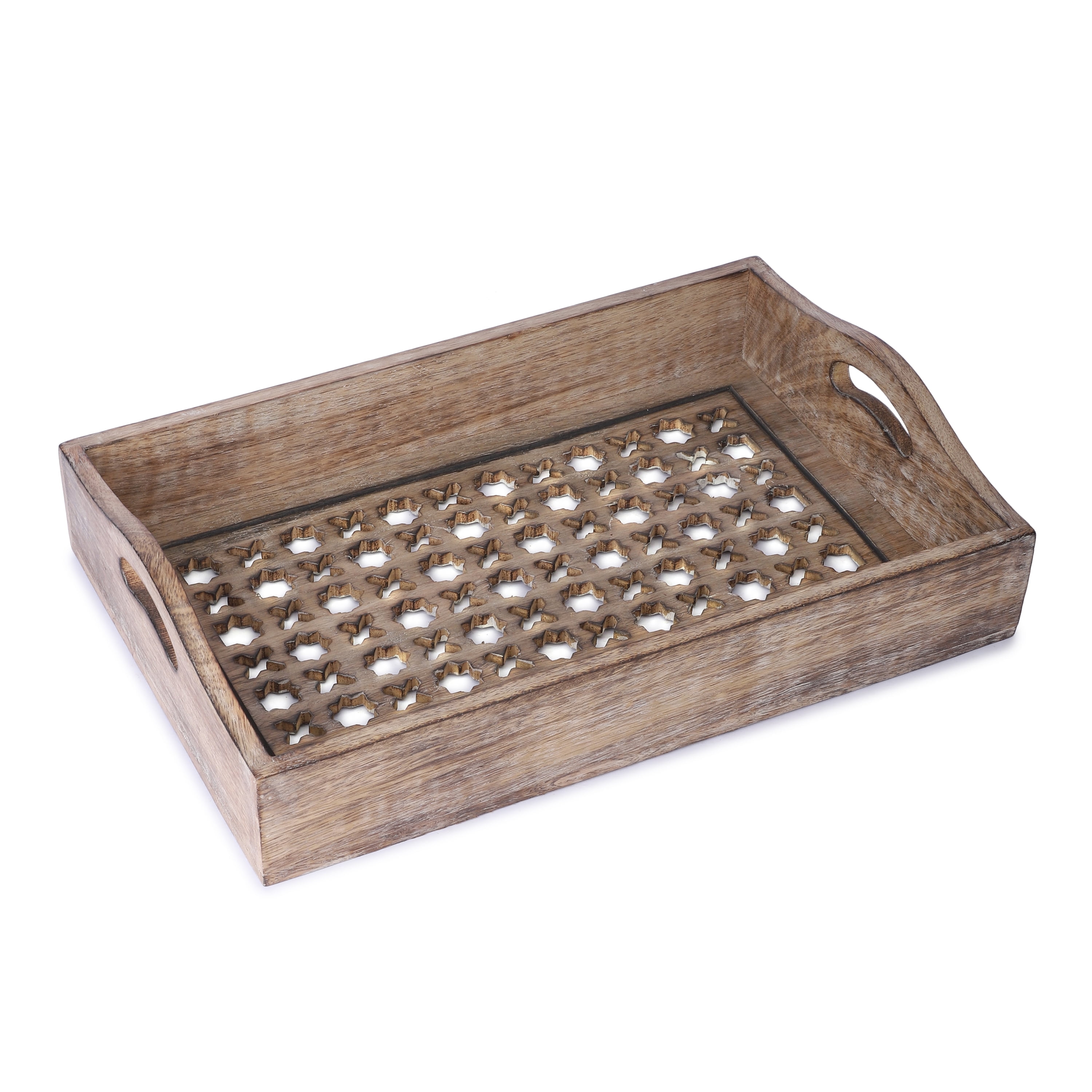Ajuny Handcrafted Wooden Decorative Serving Tray Platter with Jali ...