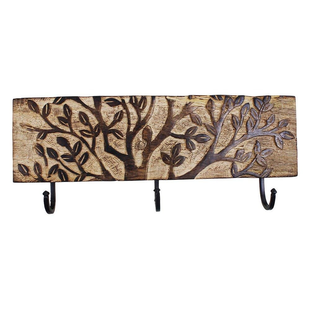 Ajuny Handcrafted Wooden Tree Design Key Holde Wood Finish Wall Hanging ...