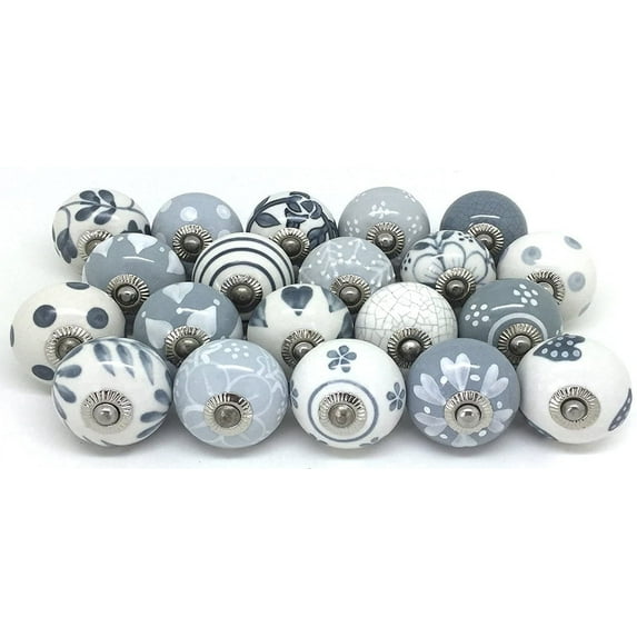 Ajuny Handmade Grey and White Ceramic Knobs for Dresser, Bedroom Door Handles, Drawers Chest ...
