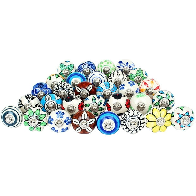 Ajuny Handmade Painted Ceramic Knobs Multicolor for Cupboard Door Drawer and Furniture Pulls ...