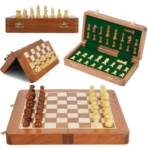 Ajuny 12x12 inch Rosewood Magnetic Chess Board Game Set with Built-in ...