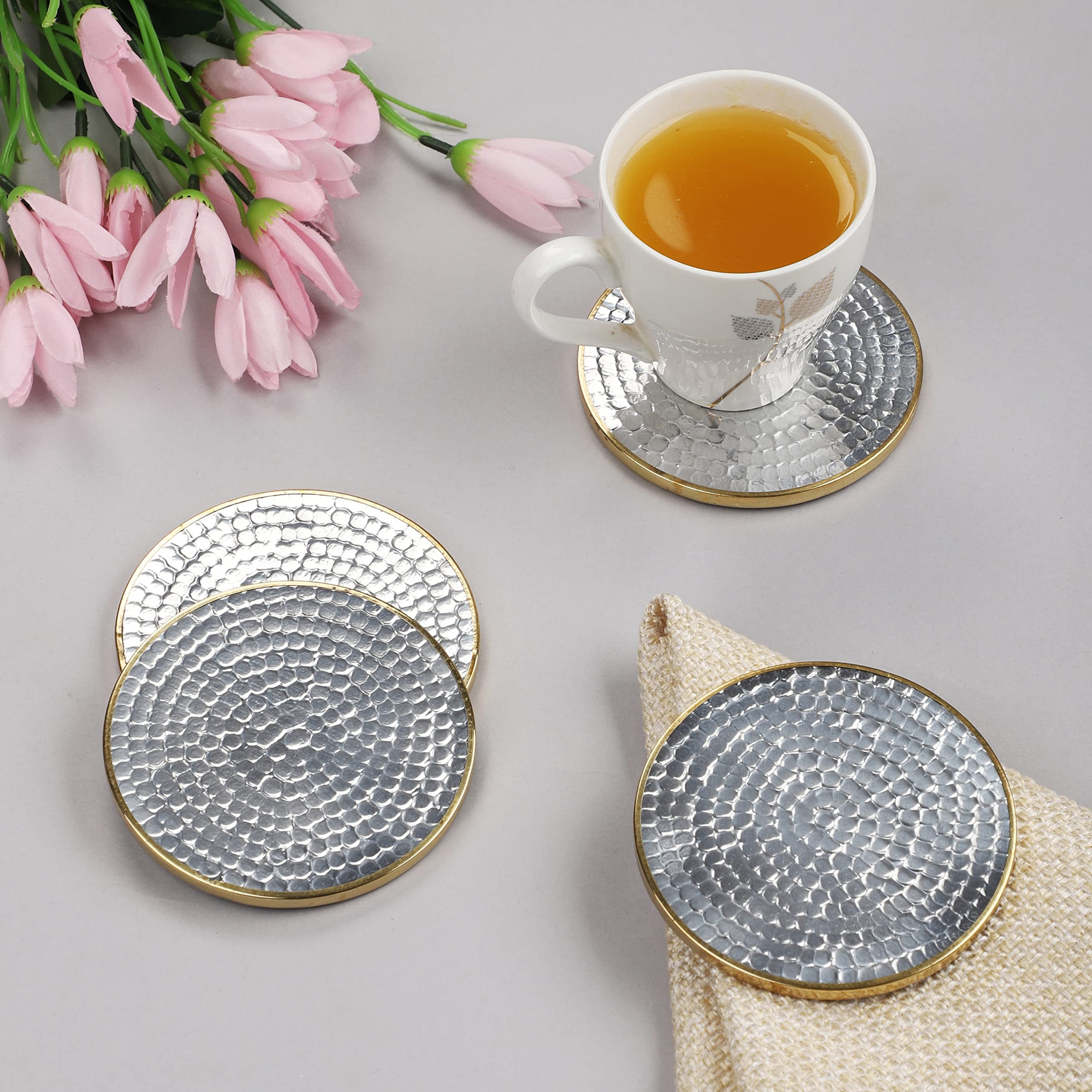 Ajuny Round Metal Coasters for Drinks Holder for Tea Cups Coffee Mugs ...