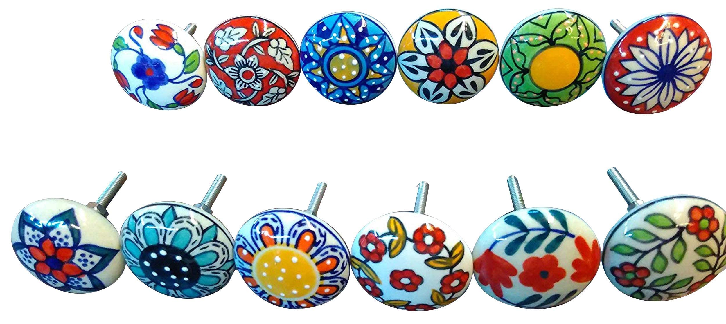 Ajuny Ceramic Knobs, Vintage Look Flower Design, Hand Painted, Set of 12, for Cabinet, Dresser ...