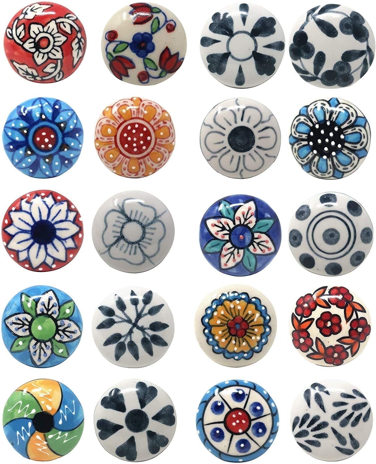 Ajuny Decorative Multicolor Hand Painted Ceramic Knobs, Flower Design, Set of 20 - Walmart.com