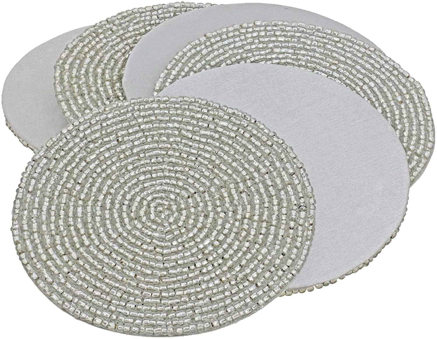 Ajuny Set of 6 Pieces Silver Beaded Drink Coaster Holder for Tables Tea ...