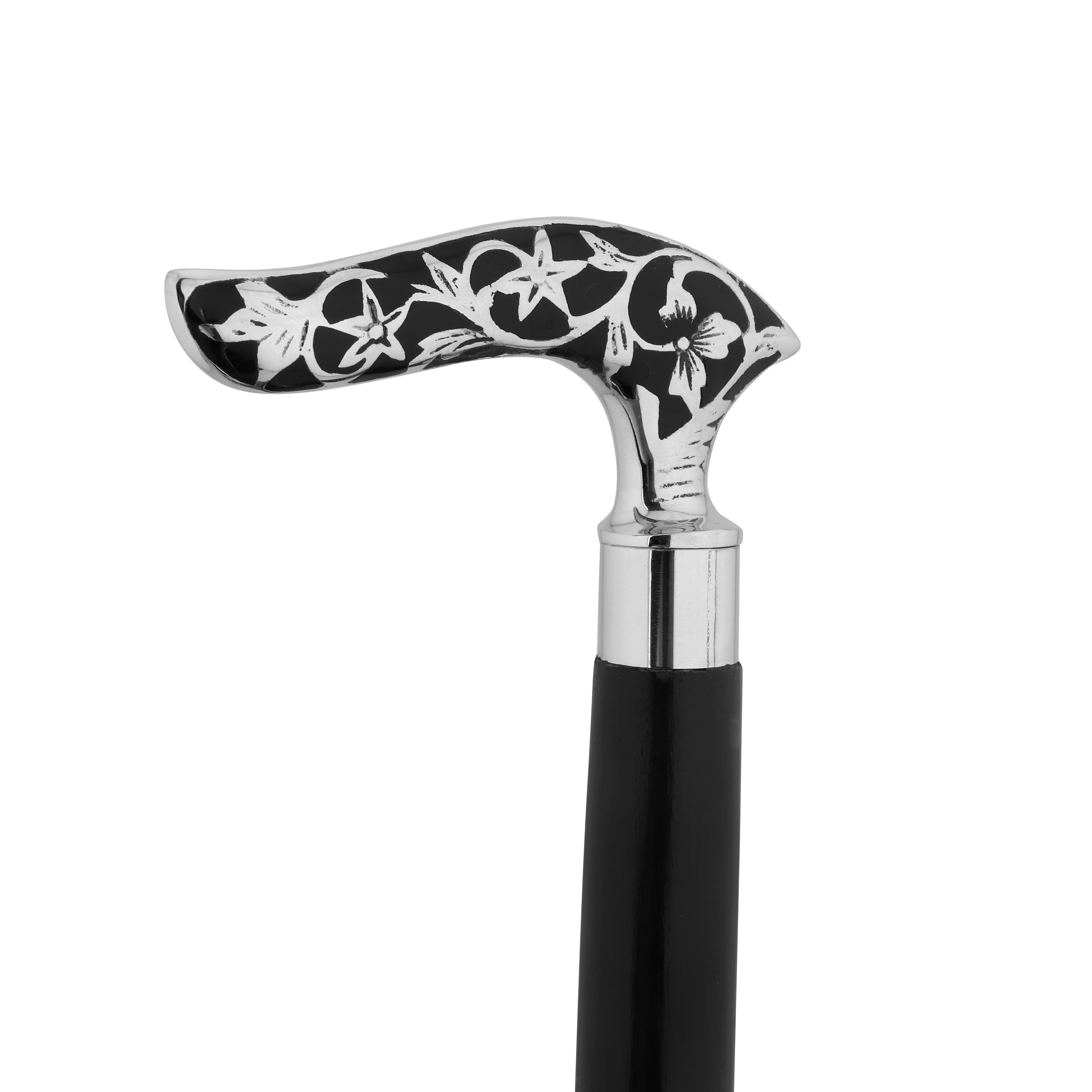 Ajuny Stylish Straight Wooden Cane, 35" Detachable Silver Star Flower ...