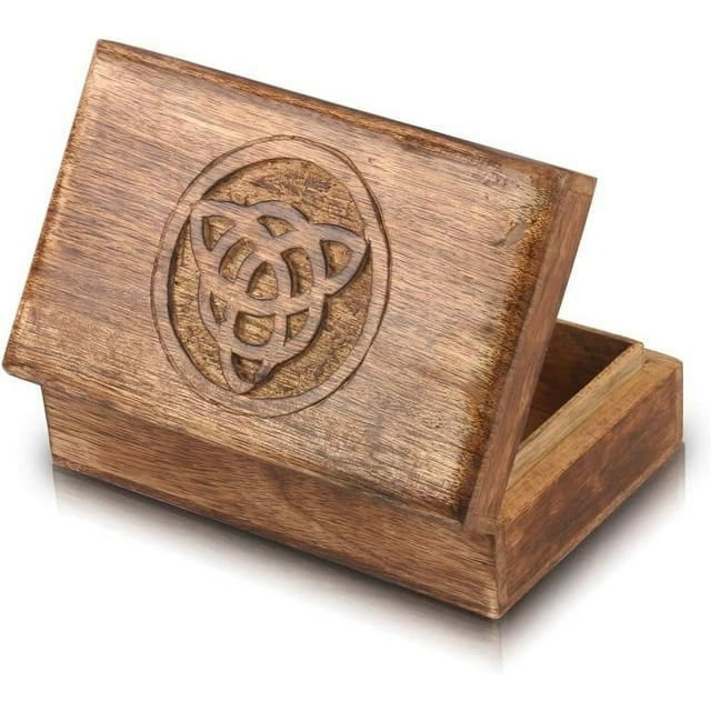 Ajuny Wooden Hand Carved Decorative Jewelry Box Celtic Trinityknot Carvings Multipurpose Use ...