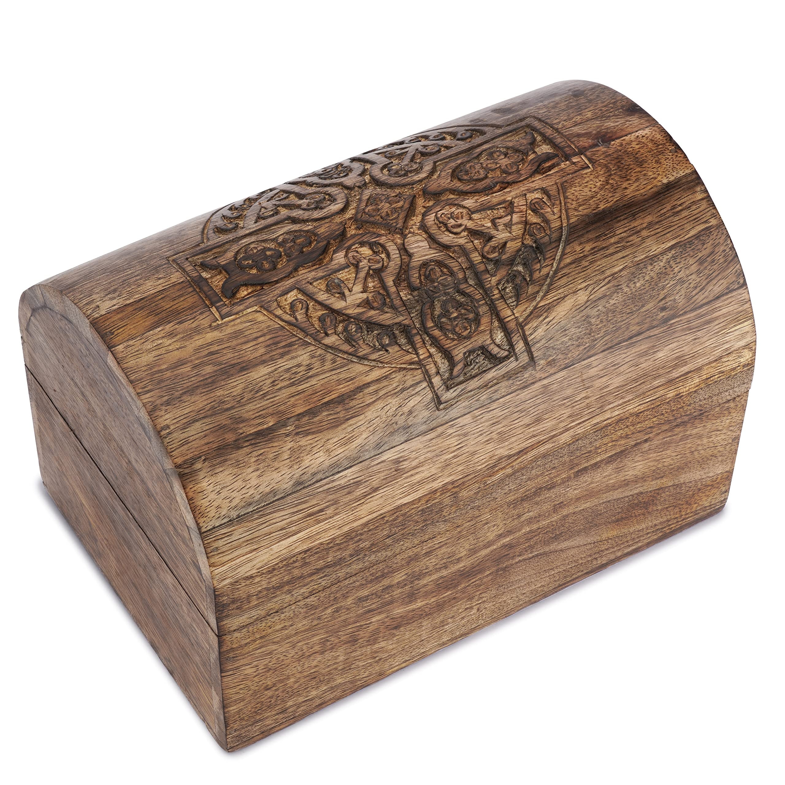 Ajuny Wooden Handcrafted Jewelry Storage Box Cross Carvings Vintage ...