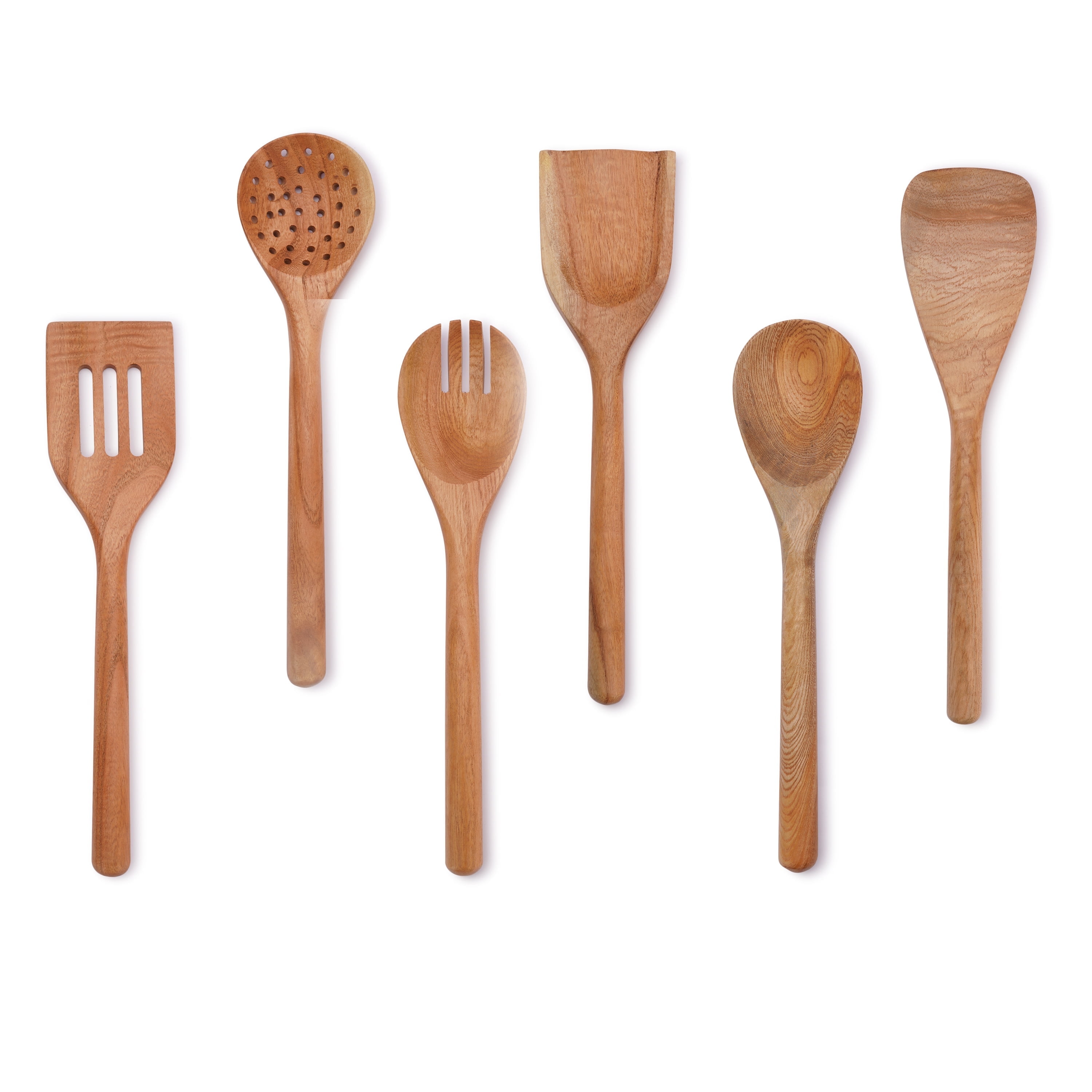Ajuny Wooden Spoons for Cooking 6 Piece, Non-Stick Wood Spatula Spoon ...