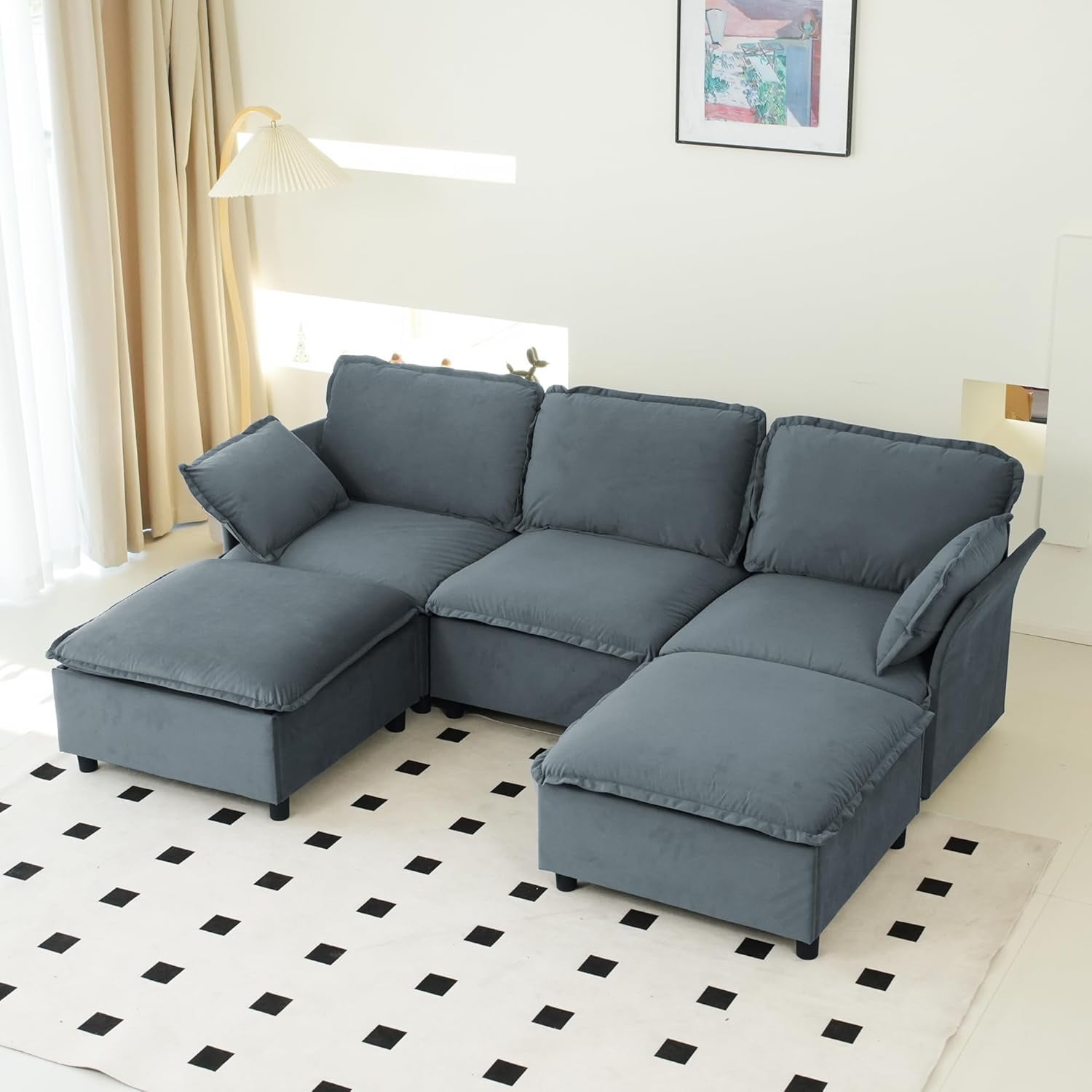 Akaber 100" U-Shaped Cloud Sectional Sofa, Modular Velvet Convertible ...