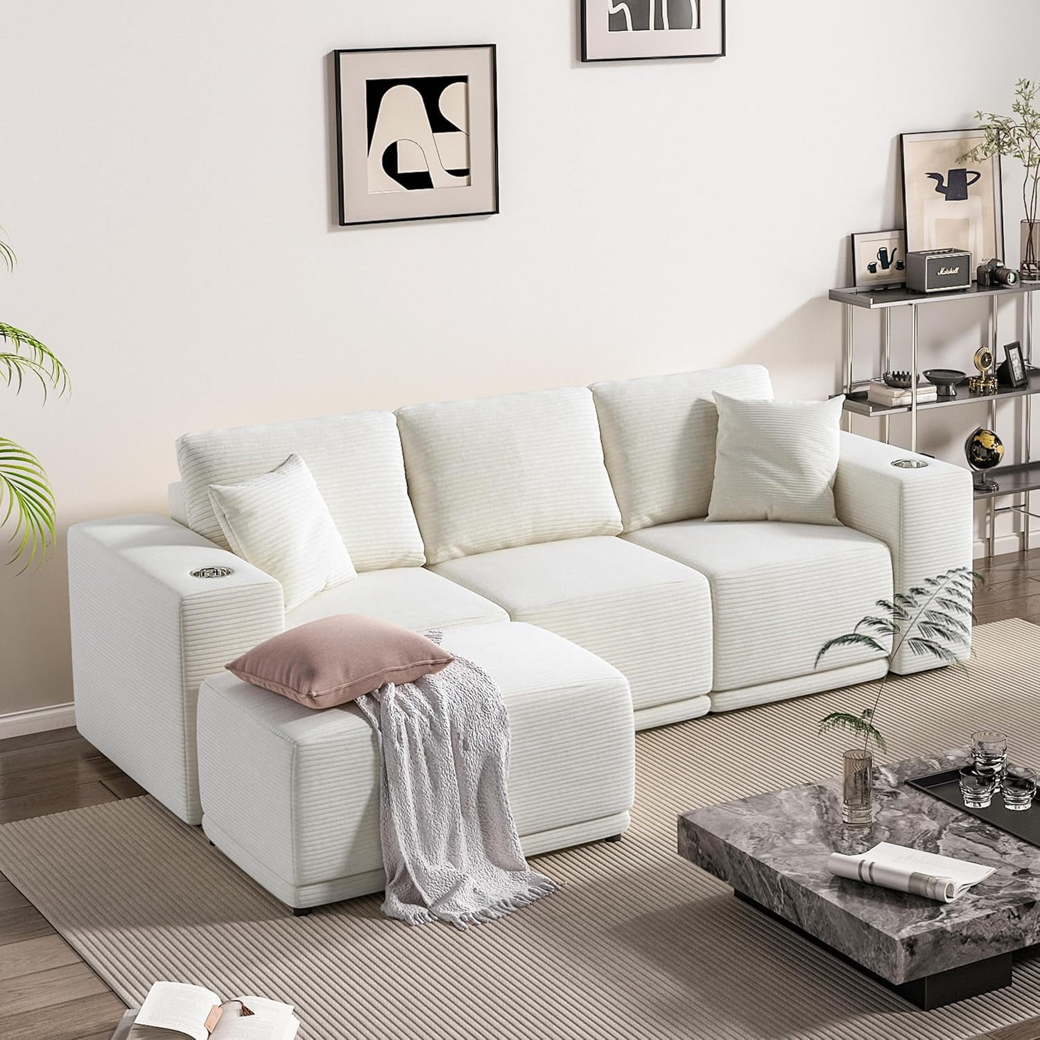 Akaber 101" Modular Sectional Sofa with L-Shape Chaise, 3-Seater Comfy ...