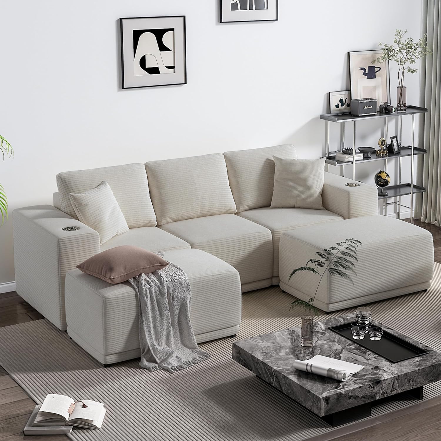 Akaber 101" Modular Sectional Sofa with U-Shape Chaise, 3-Seater Comfy ...