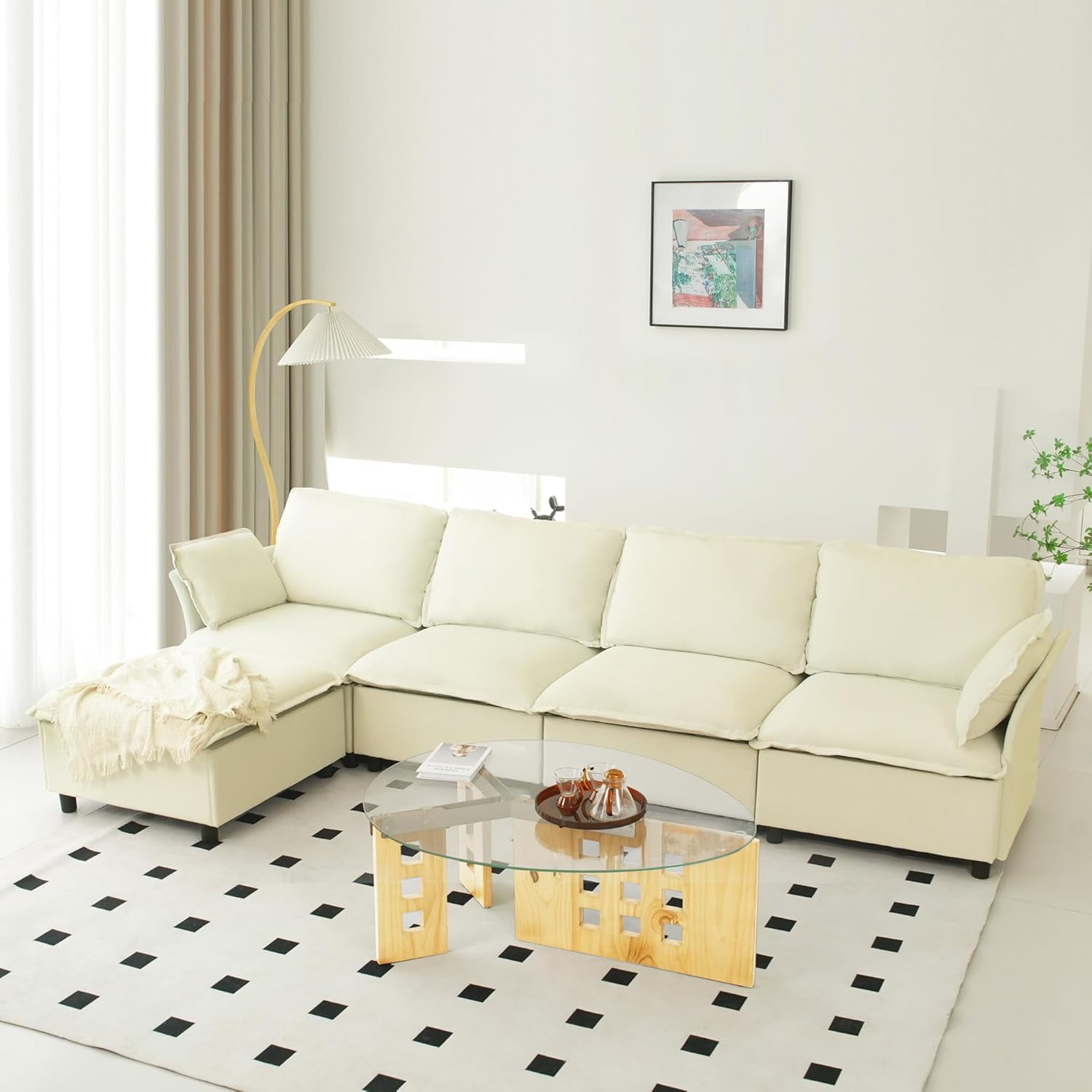 Akaber 130" L-Shaped Cloud Sectional Sofa, Modular Velvet Convertible ...