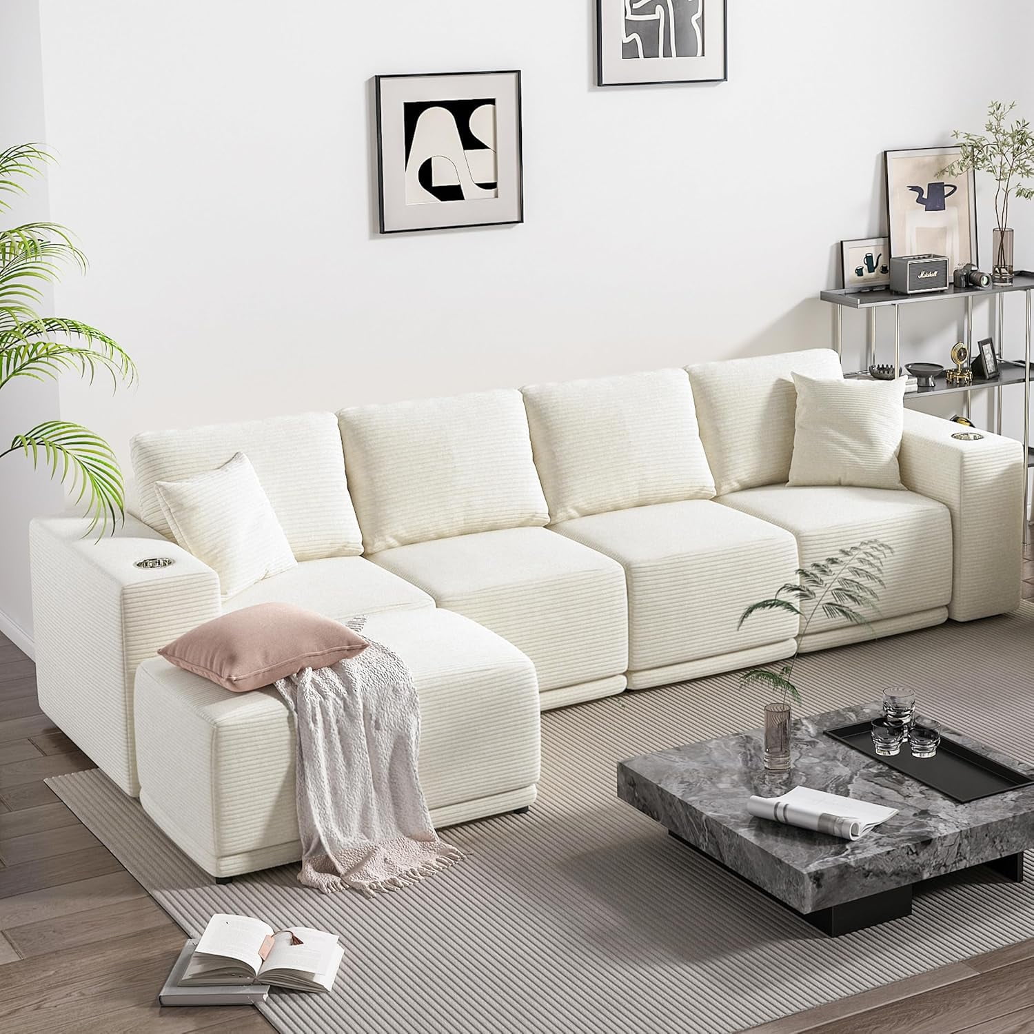 Akaber 130" Modular Sectional Sofa with L-Shape Chaise, 4-Seater Comfy ...