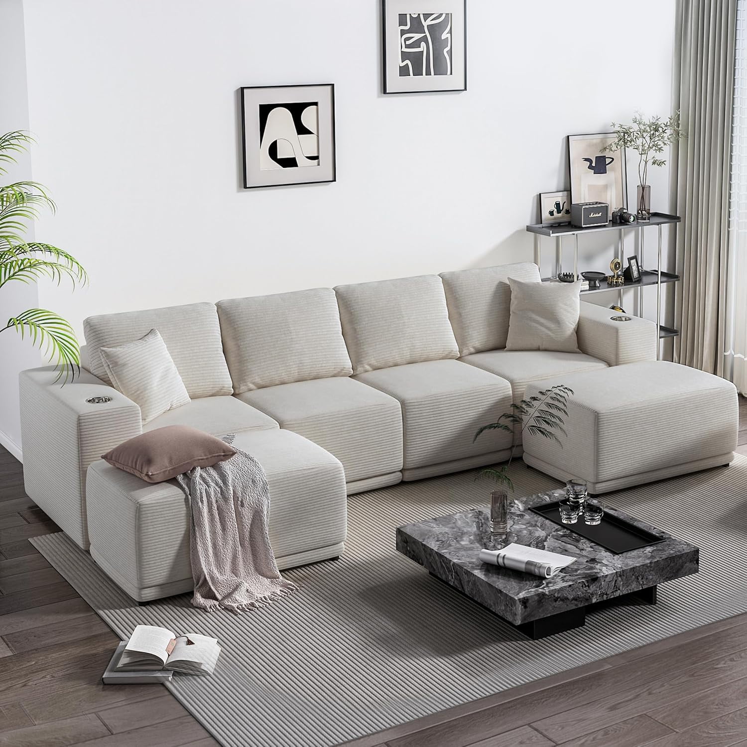 Akaber 130" Modular Sectional Sofa with U-Shape Chaise, 4-Seater Comfy ...