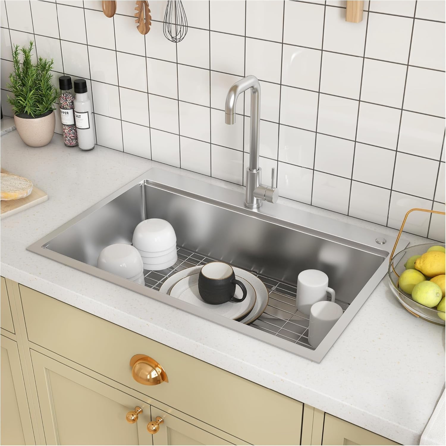 Akaber 33x22 Drop In Kitchen Sink, 16 Gauge Stainless Steel Single Bowl ...