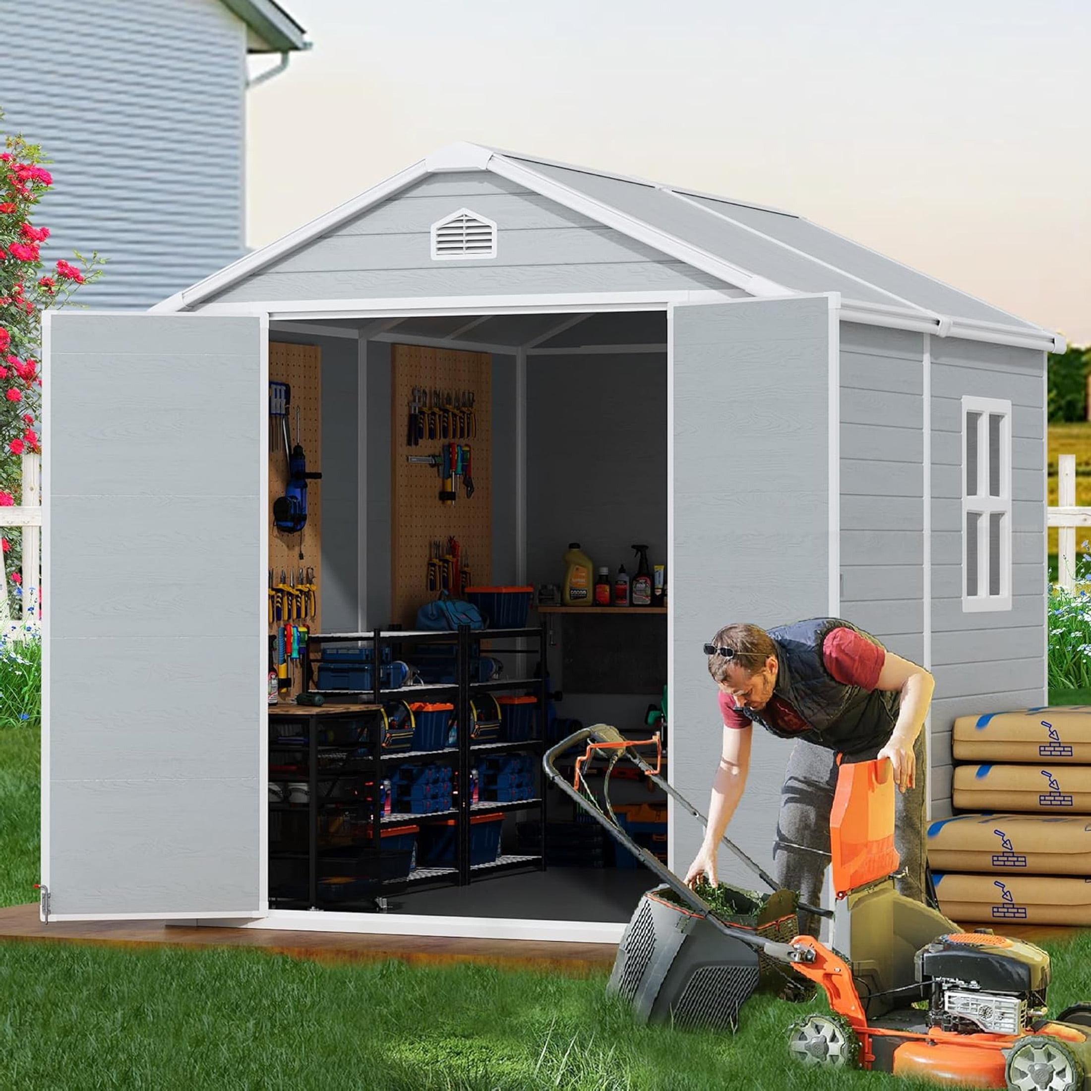 Akaber 8x6 FT Resin Shed and Outdoor Storage with Floor, Plastic ...