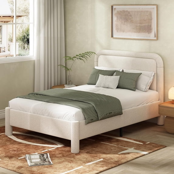 Akaber Full Bed Frame, Upholstered Bed Frame with Rounded Corners, Soft ...