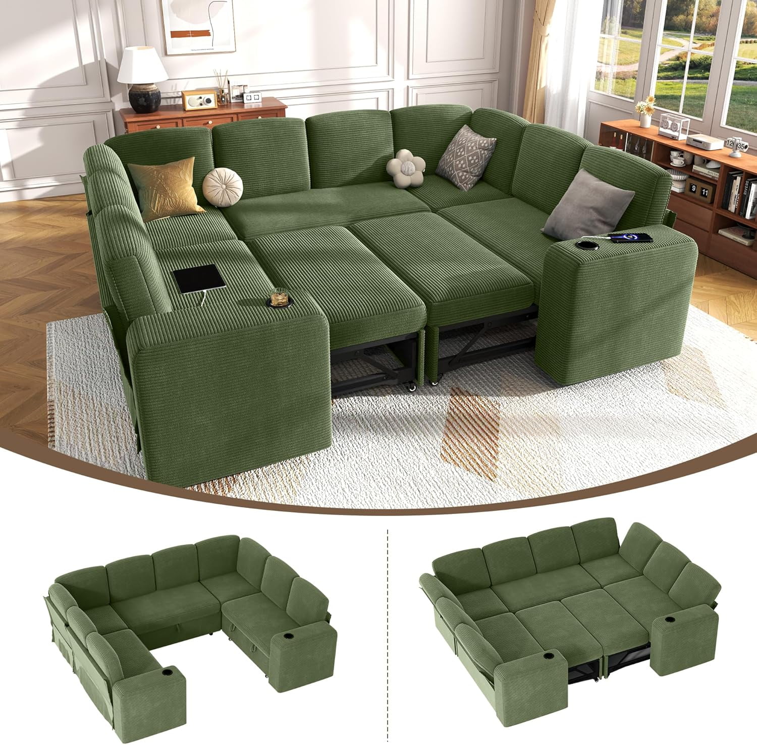 Akaber Sectional Sleeper Sofa, 8 Seats Modular U Shaped Cloud Couch ...