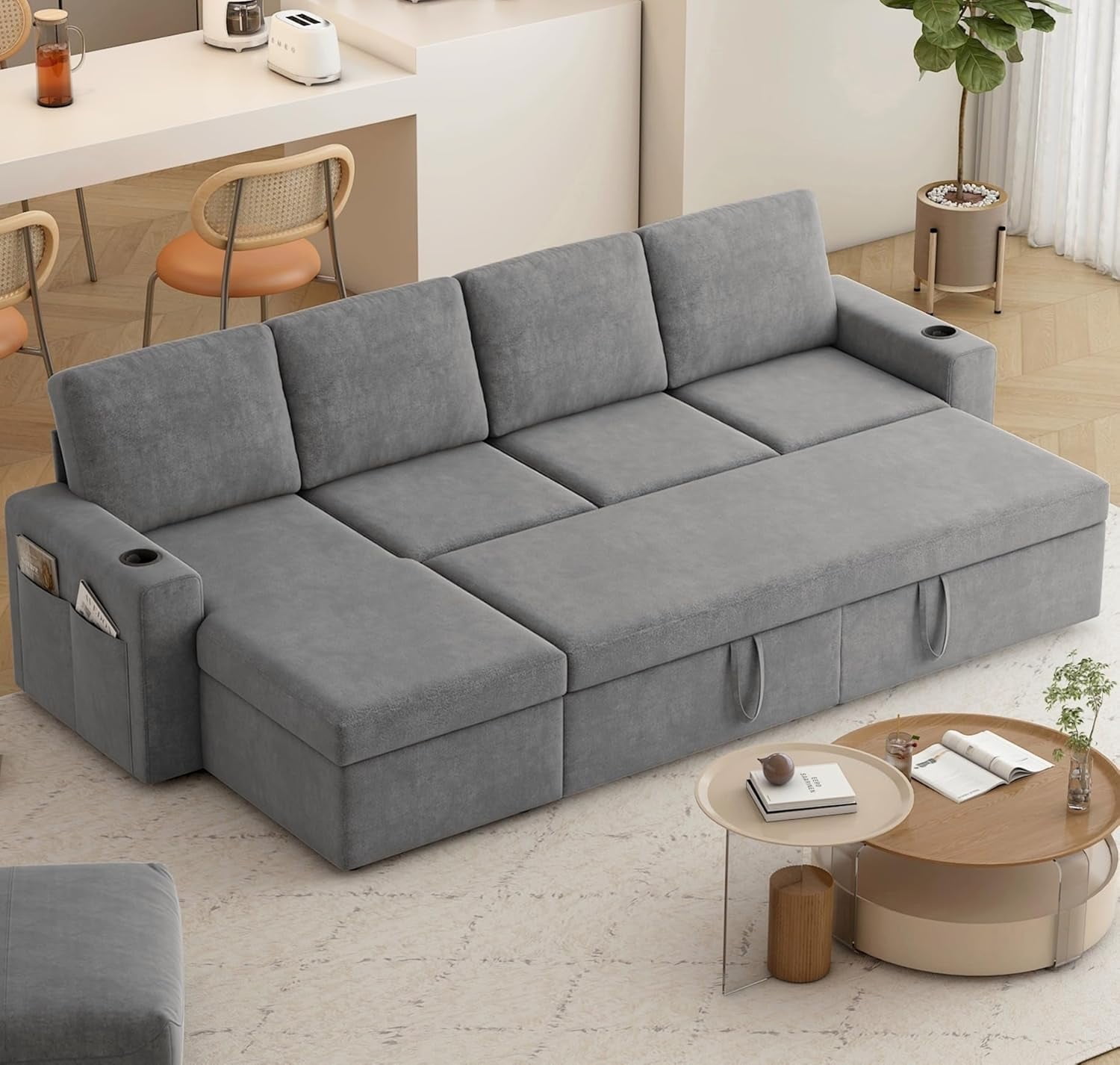 Akaber Sofa Bed, 103" L-Shaped Sectional Sleeper Sofa with Storage ...