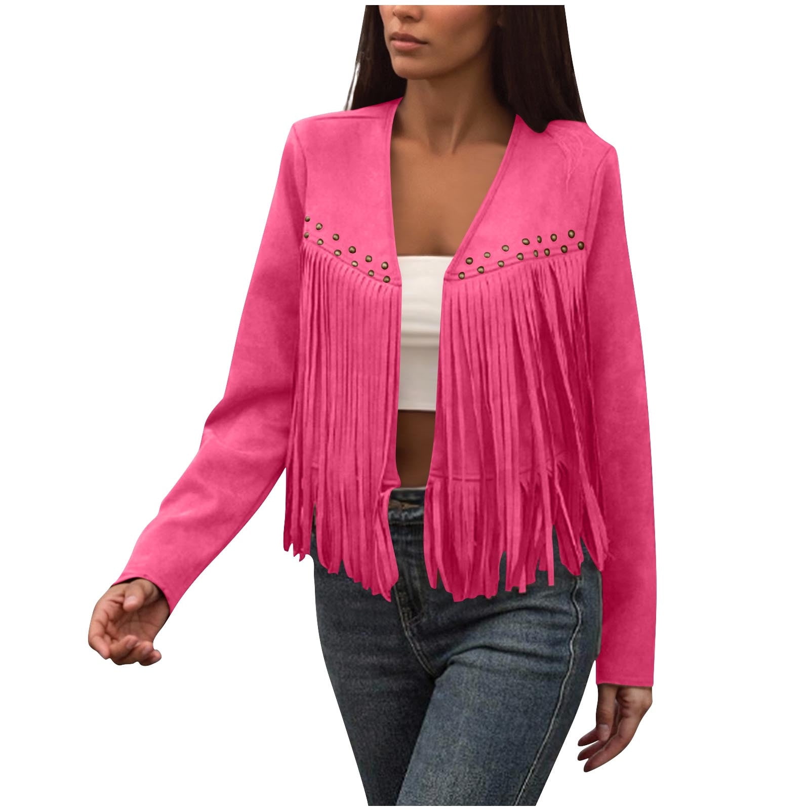 Akafmk Fall/Winter Womens Cropped Tassel Jackets,Casual Faux Suede ...