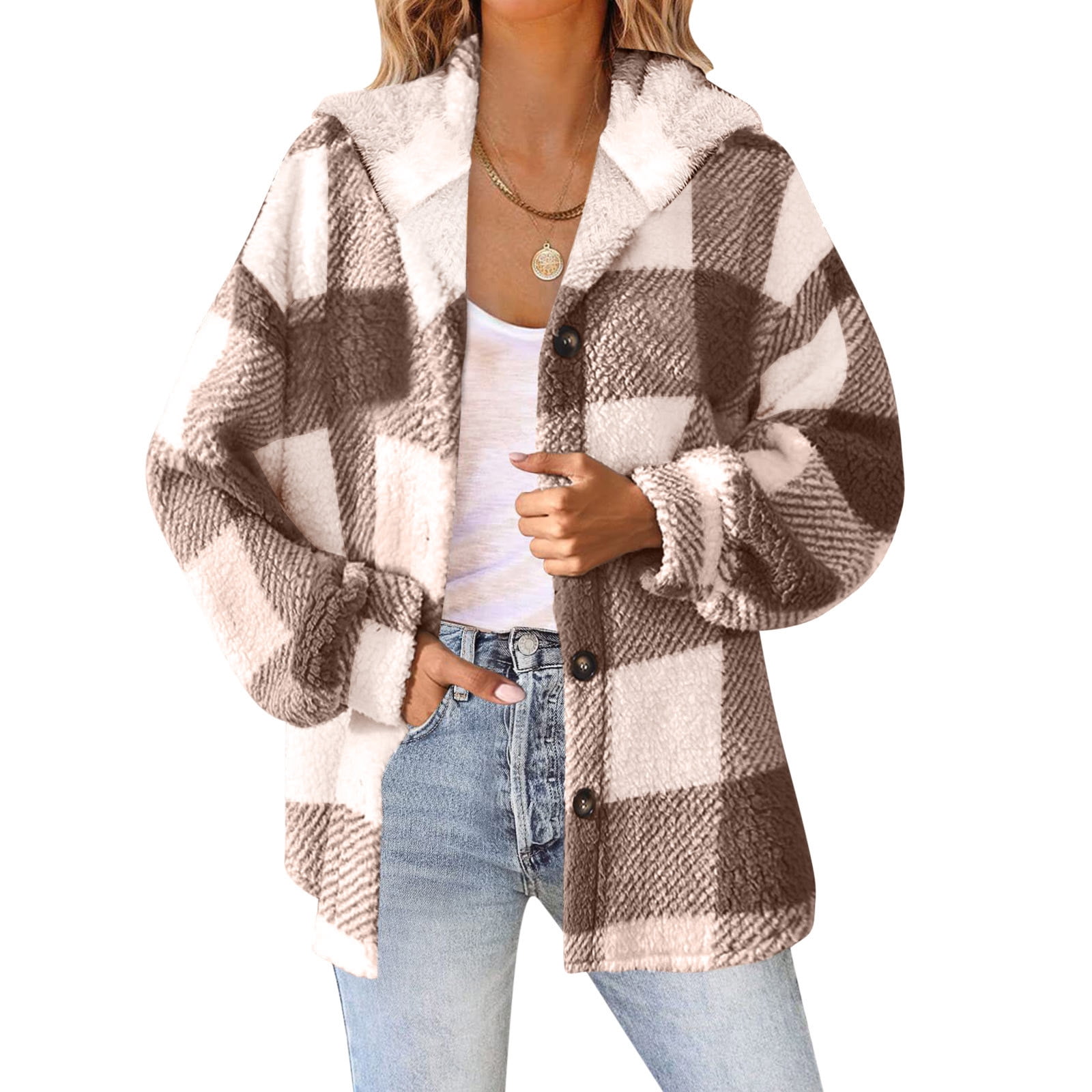 Akafmk Fall/Winter Womens Plaid Flannel Shirt,Plus Size Womens Plaid ...