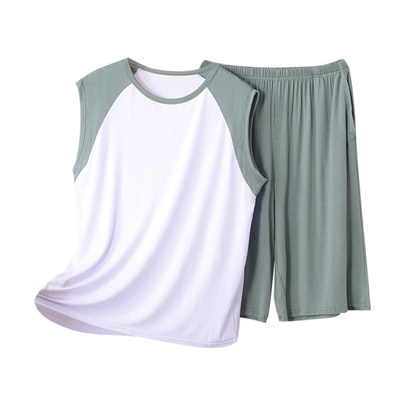 Akafmk Men's Colorblock Pajama Set Crew Neck Short Sleeve with ...