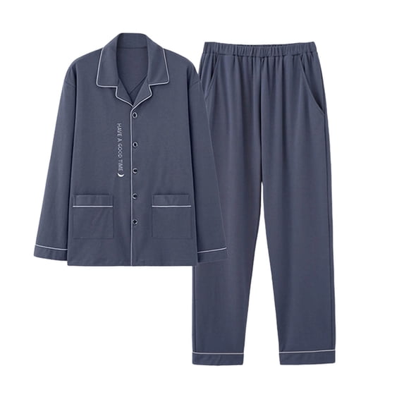Akafmk Men's Pajama Set Short Sleeve Button Front Cardigan with Pocket ...