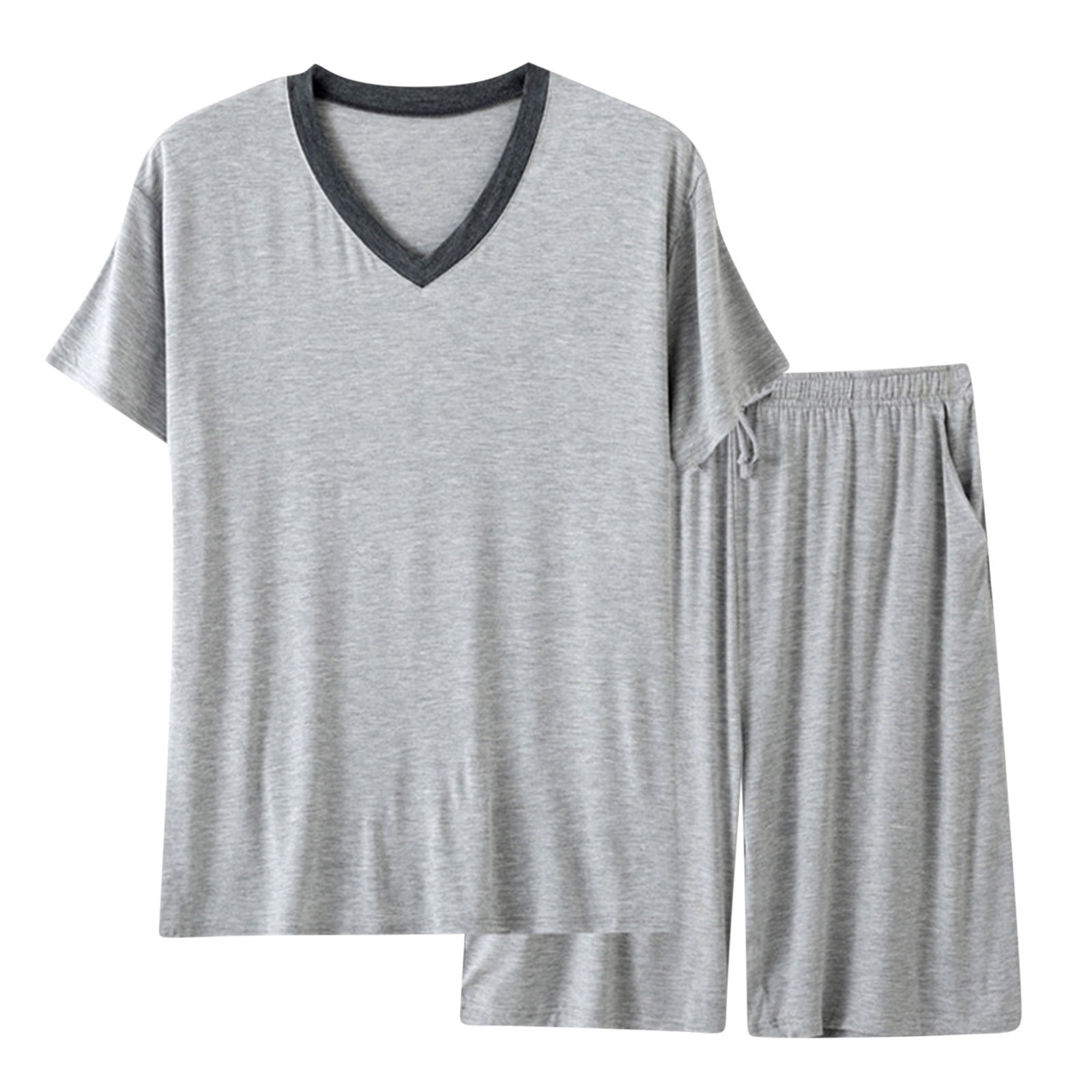 Akafmk Men's Short Sleeve Pajama Sets,Cotton Pajamas for Men Set,Short ...