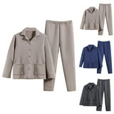 Akafmk Men's Solid Pajama Set Long Sleeve Button Down Collar Quilted ...