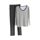 Akafmk Men's Solid Pajama Set V Neck Long Sleeve with Long Pants ...