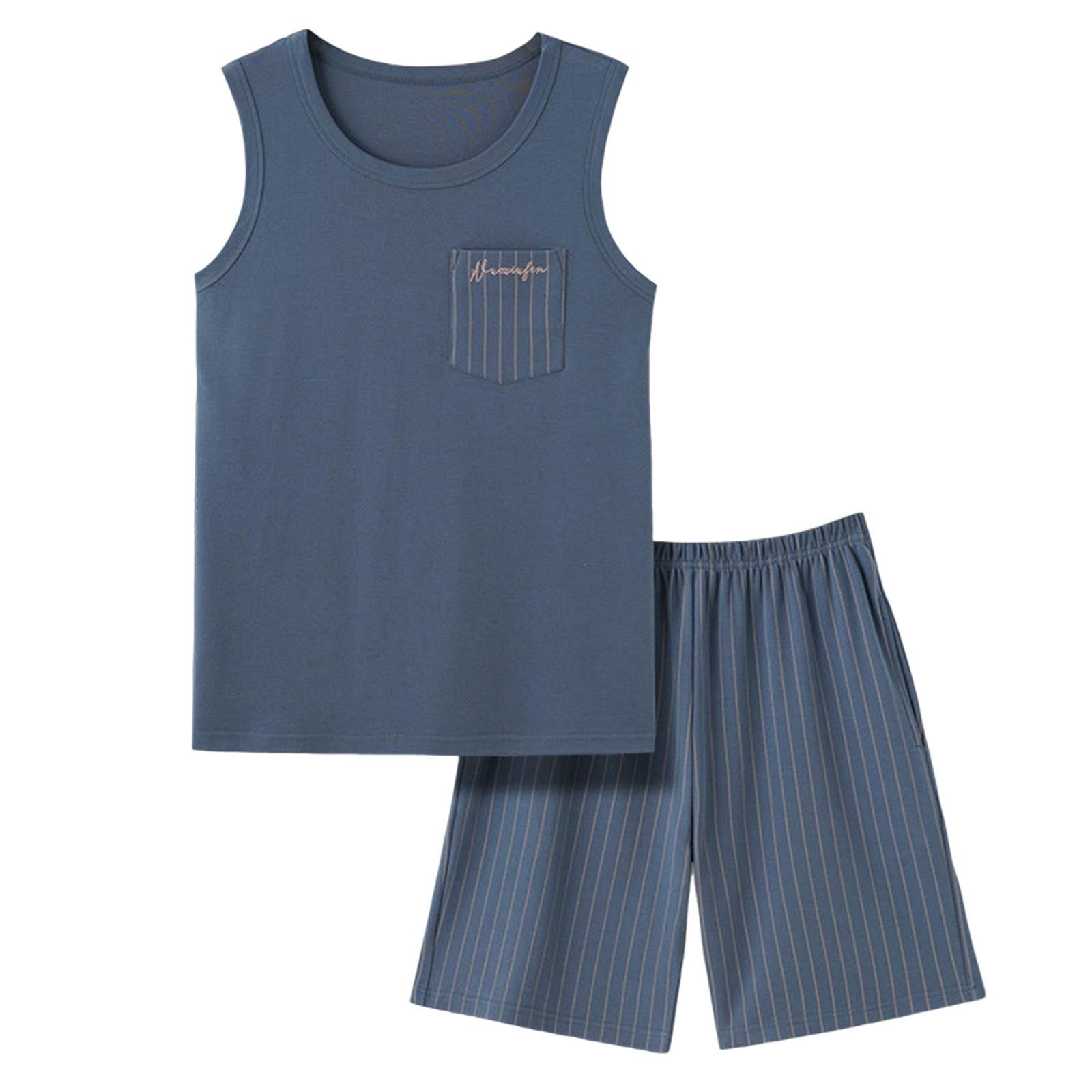 Akafmk Men's Tank Pajama Sets,Cotton Pajamas for Men Set,Sleeveless ...