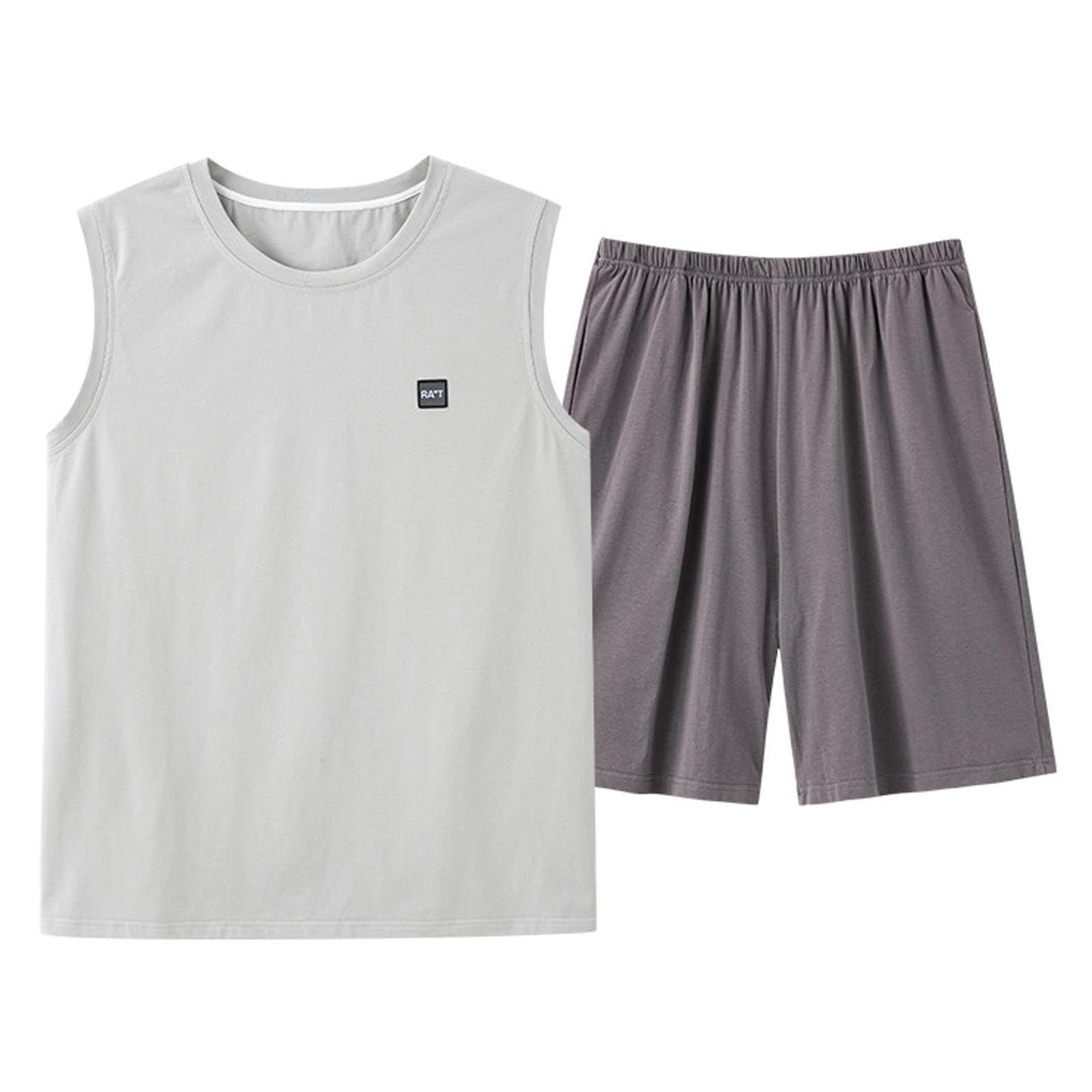 Akafmk Men's Tank Pajama Sets,Cotton Pajamas for Men Set,Sleeveless ...