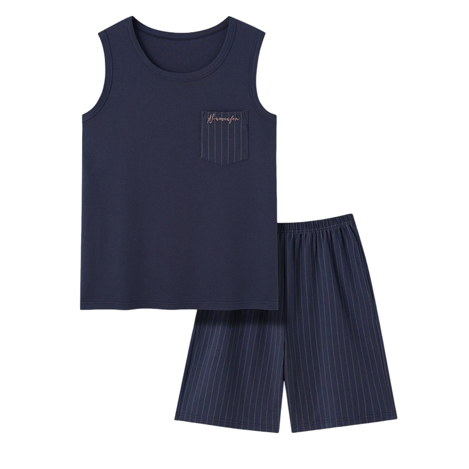 Akafmk Men's Tank Pajama Sets,Cotton Pajamas for Men Set,Sleeveless ...