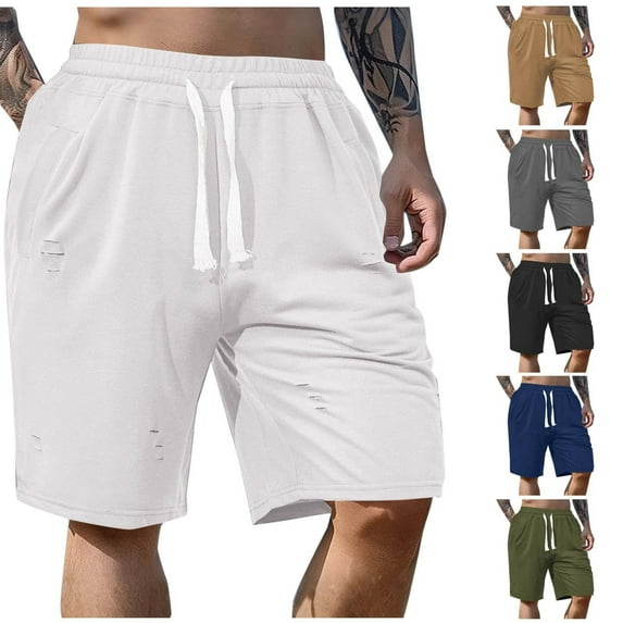 Akafmk Mens Athletic Shorts Solid Color Pockets Loose Straight Leg 5 ...