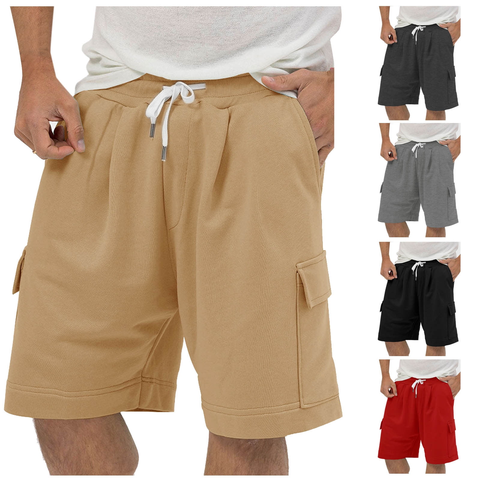 Akafmk Mens Athletic Shorts Solid Color Pockets Loose Straight Leg 5 ...