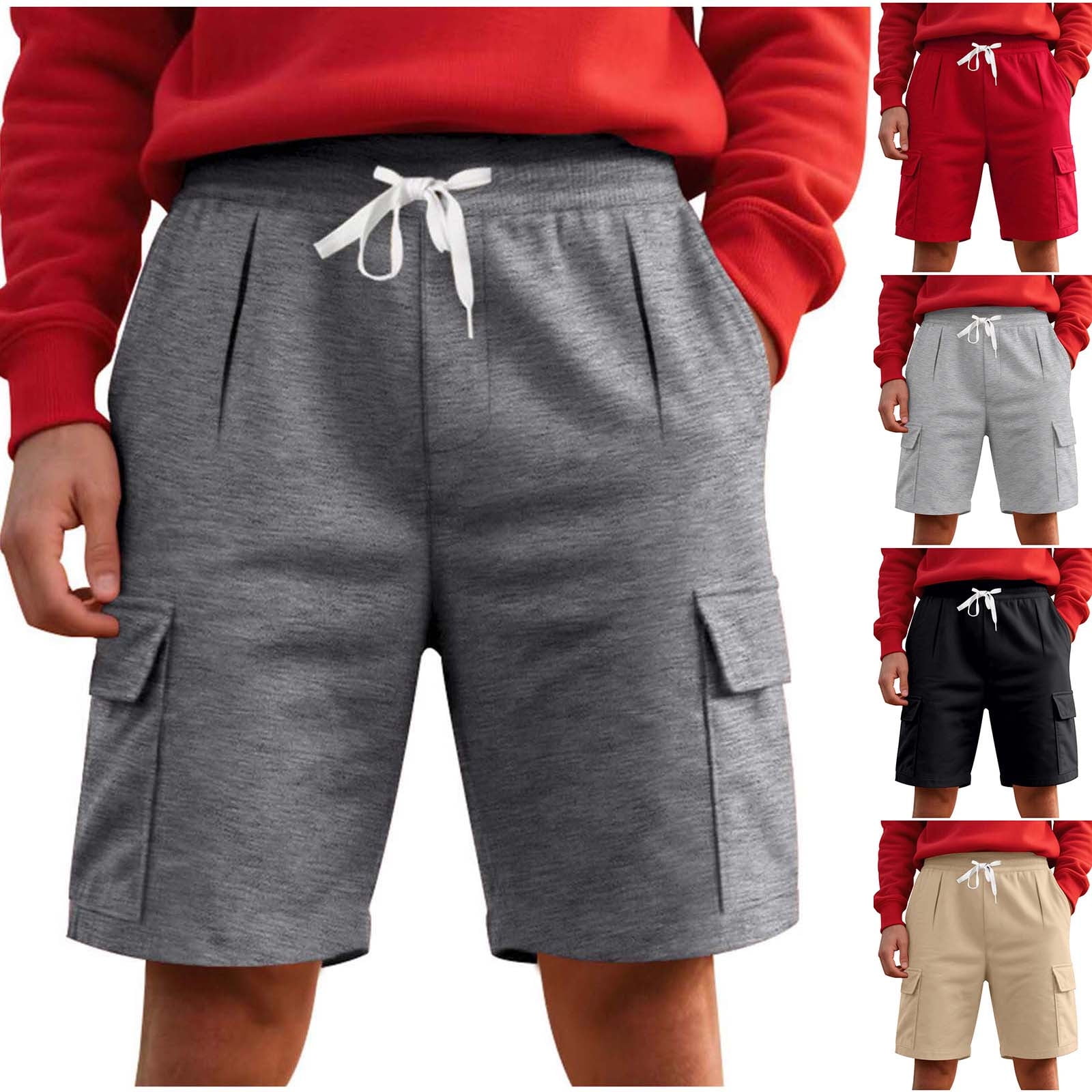 Akafmk Mens Cargo Shorts Casual Lace Up Elastic Waist Solid Color ...