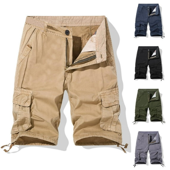 Akafmk Mens Cargo Shorts Fashion Solid Color Multi Pockets Zipper ...