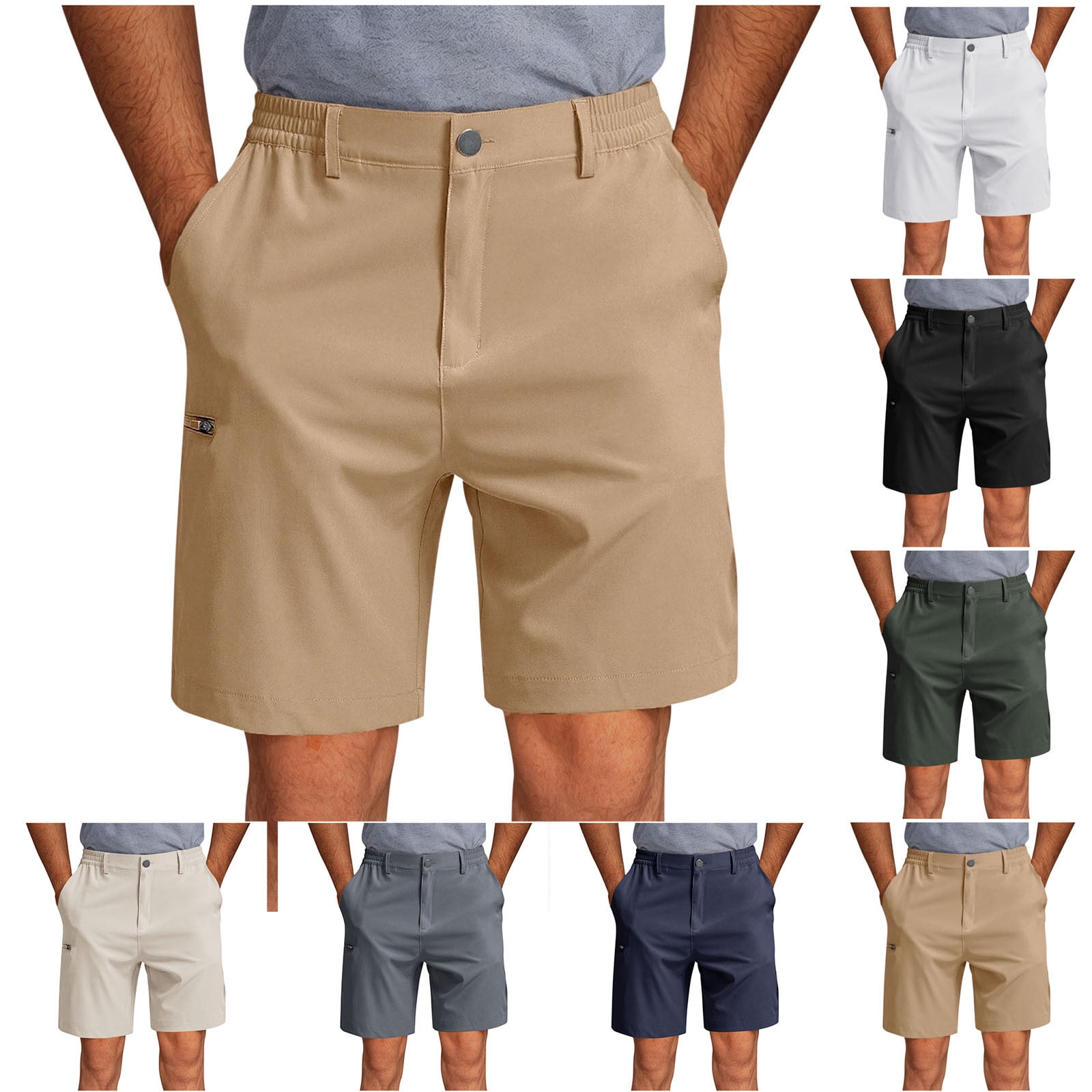 Akafmk Mens Cargo Shorts Fashion Solid Color Multi Pockets Zipper ...